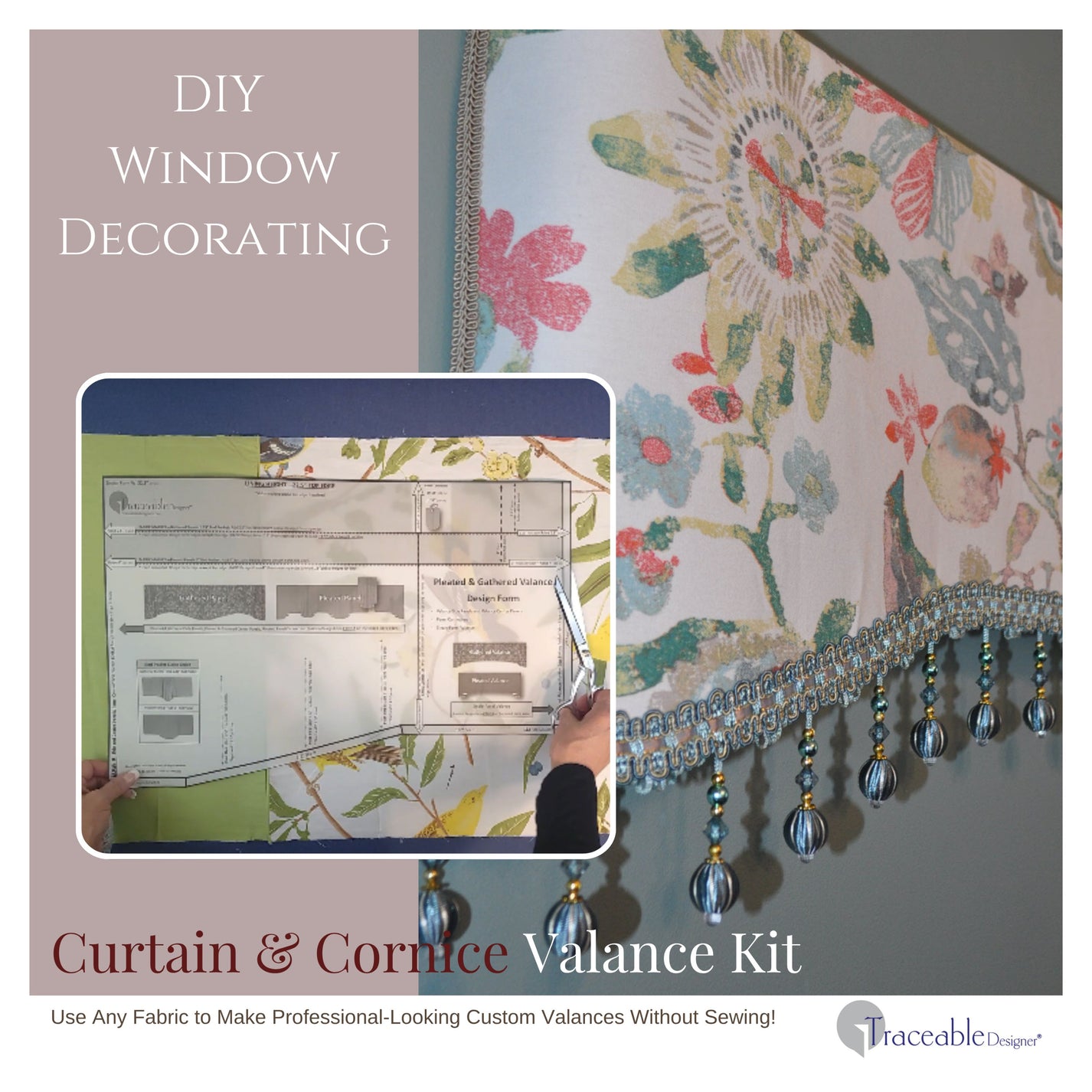 No-Sew Curtain & Cornice Kit, Use Any Fabric to Make Custom Valances ...