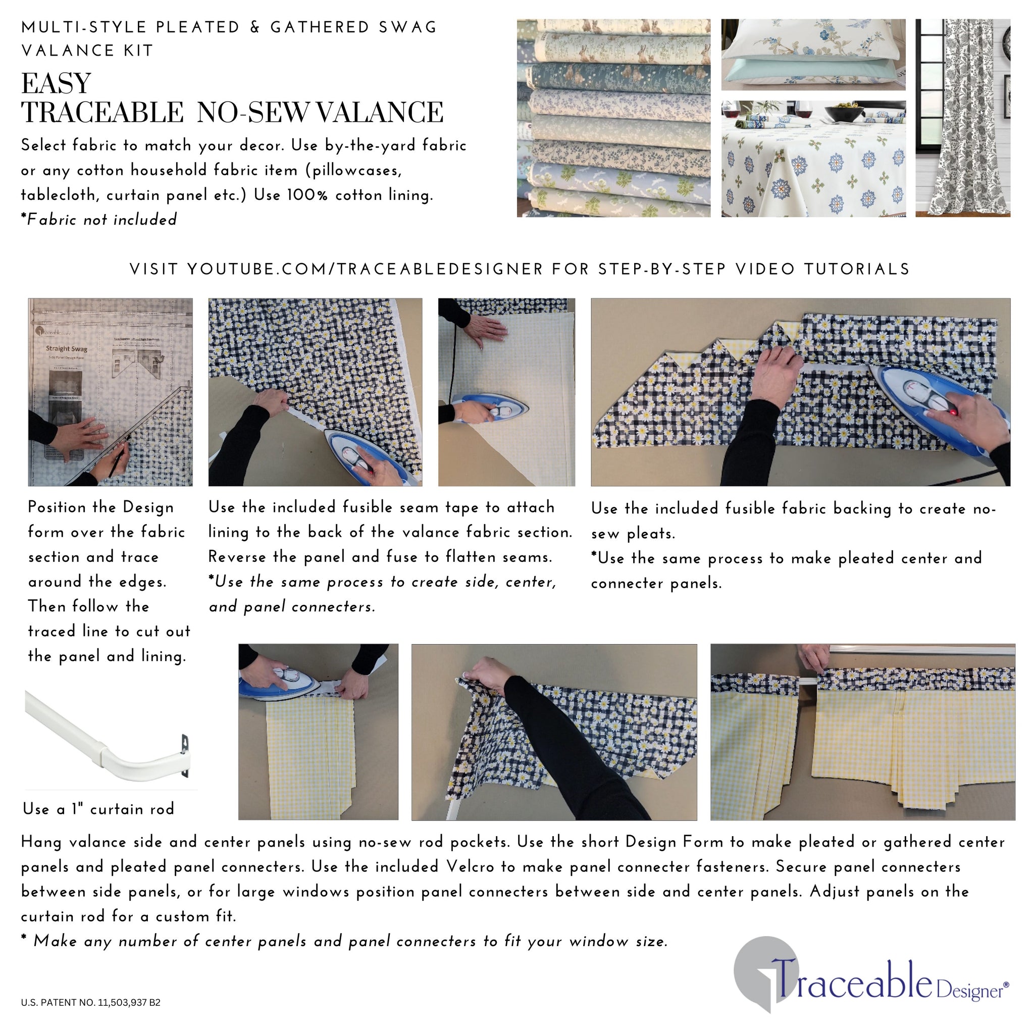 No-Sew Pleated Swag & Curtain Kit, Custom Valance Sewing Alternative ...