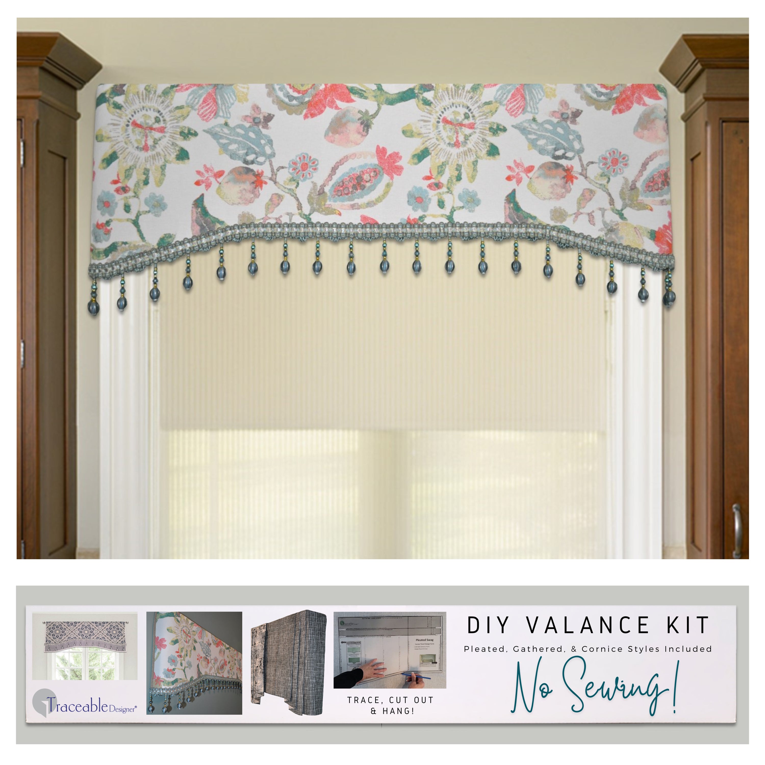DIY Curtain Valance Kit, No-Sew Home Decor, Rod Pocket – Traceable Designer
