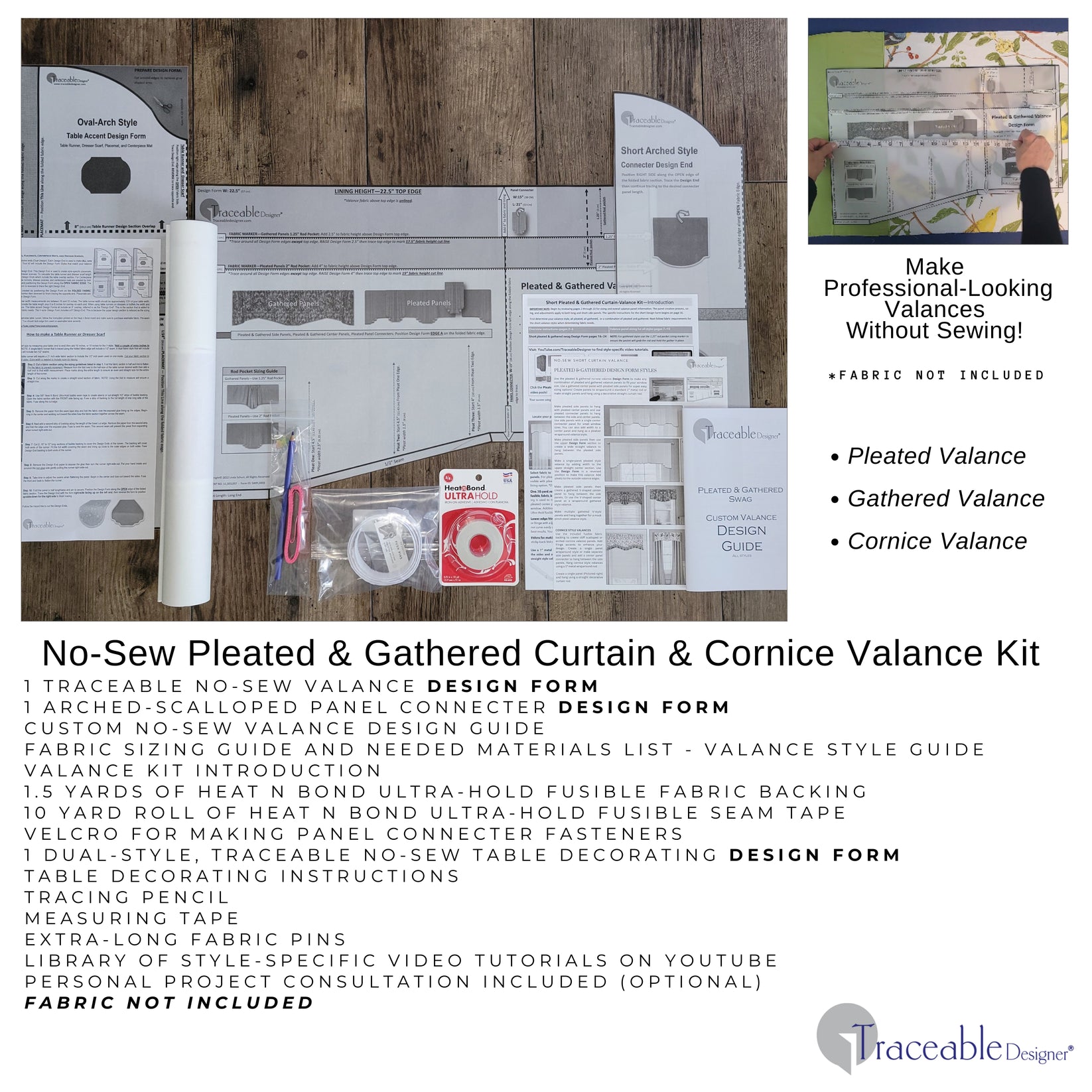 No-Sew Pleated Curtain & Cornice Kit, Custom Valance Sewing Alternative ...
