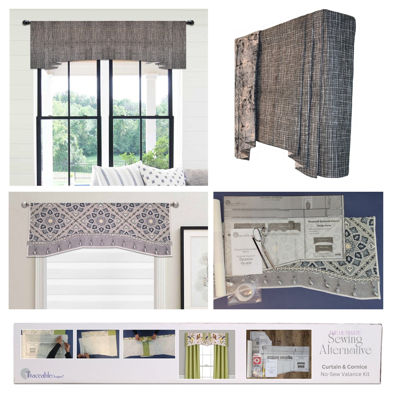 No-Sew Pleated Curtain & Cornice Kit, Custom Valance Sewing Alternative ...